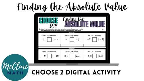 Absolute Value Choose 2 Self-Checking Choice Board Activity Digital & Print