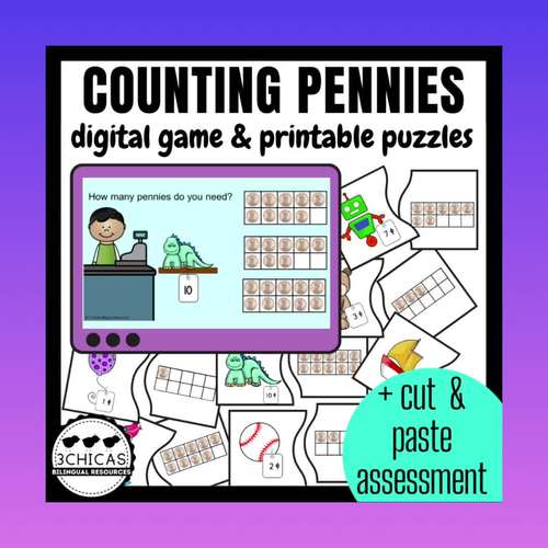 Counting Coins Pennies Printable Activity & Digital Game for Google Slides™