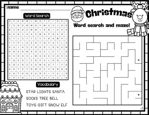 Christmas Word Search and Maze Pack | Grade 1 Holiday Literacy Fun
