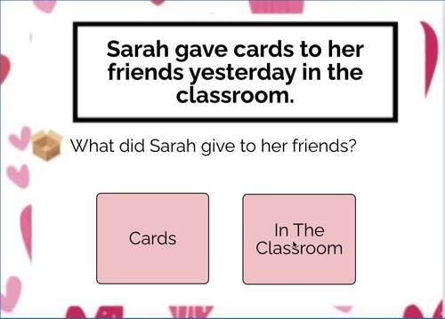 WH-Questions Reading Comprehension Task Cards | Valentine's Day Themed