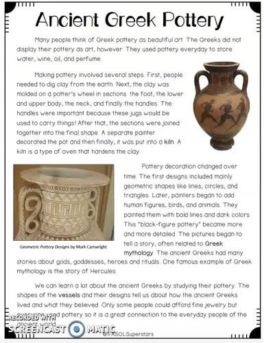Ancient Greece Pottery - Reading Comprehension and Activities | TPT