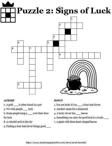 St. Patrick's Day Crosswords Puzzle With Word Bank Fun, Folklore ...