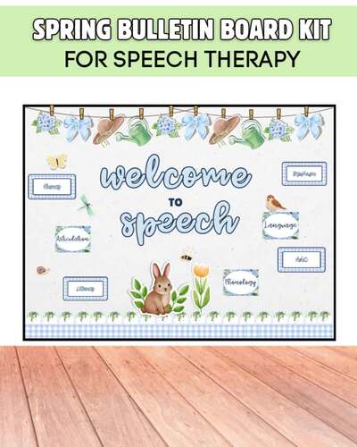 Preppy Spring Speech Bulletin Board | Blue SLP Decor | Garden Classroom
