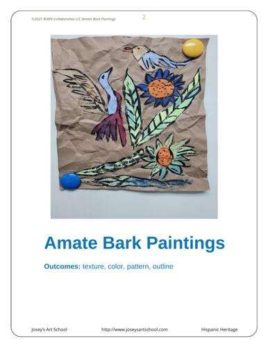 Hispanic Heritage Amate Bark Painting Art Lesson 2nd-8th grade Common Core