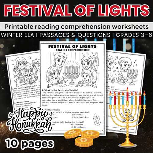 Festival of Lights Reading Comprehension Worksheets, Hanukkah ...