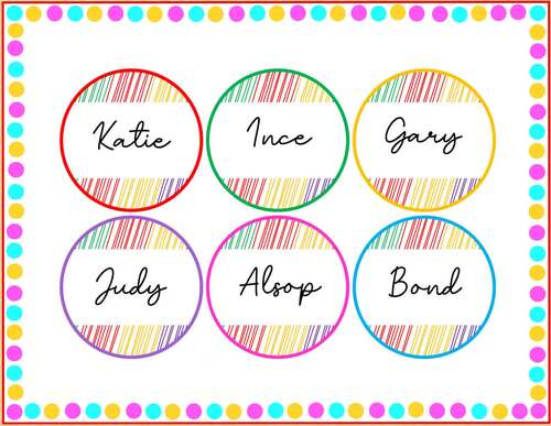 Printable Bright Round Student Name Labels, Editable Colorful Cubbies ...