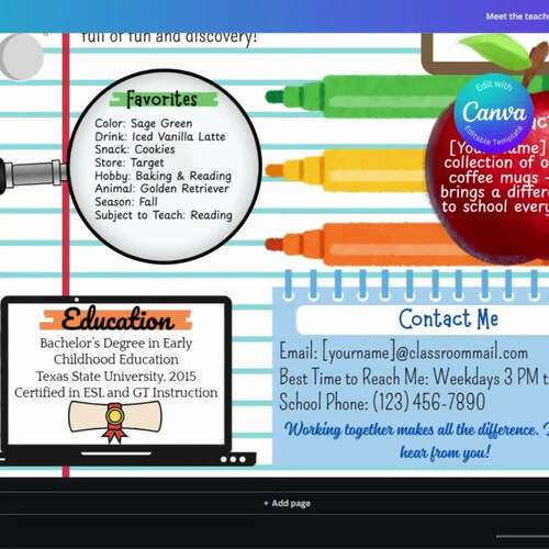 Meet the Teacher Canva Template Editable | Notebook Paper Theme PDF