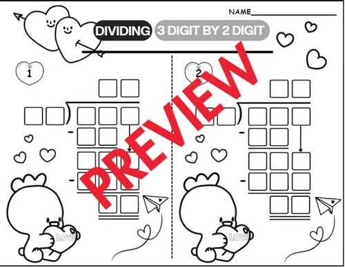 Long Division Template :Dividing 3,4,5,6 and 7 Digit By 2 Digit ...