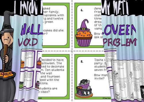 Halloween Word Problem Task Cards With Editable Pages by Math With Ms Turai