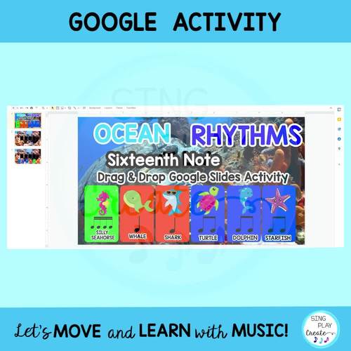 Rhythm Google Slides Drag & Drop Activity {Sixteenth Notes} Ocean Theme
