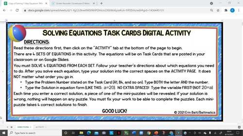 Solving 1-Step Equations TASK CARDS & SELF-CHECKING DIGITAL MYSTERY PUZZLE