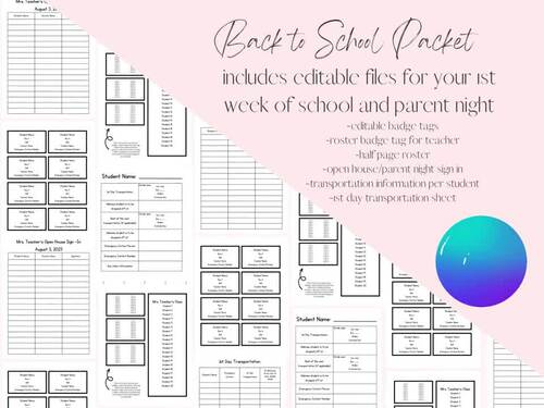 Back to School Packet | Open House Parent Night Sign In | 1st Week of ...