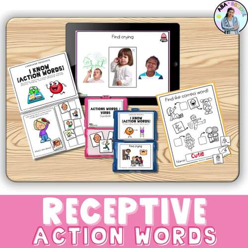 Receptive identification Action Verb flashcards and worksheets and ...