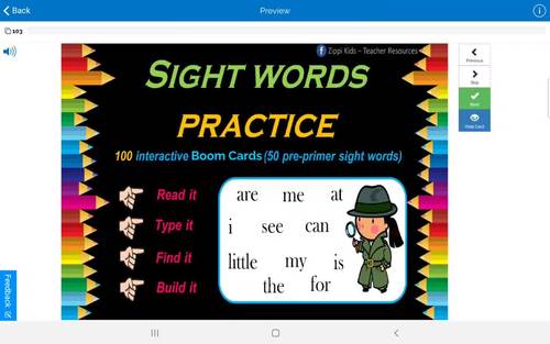 Sight Words Boom Cards | Read, Write, Find and Build Sight Words - 102 ...