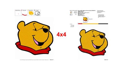 Adorable Winnie the Pooh Winking Face Cartoon Embroidery Designs ...