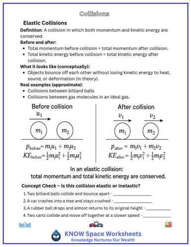 Elastic & Inelastic Collisions Worksheet – Momentum and Kinetic Energy ...