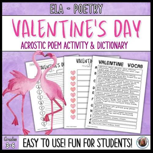Valentine's Day Acrostic Poem Worksheet Packet for Elementary ELA