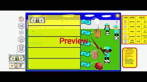 Baseball Fun Money Skills (Coins) - Digital Activity/Distance Learning