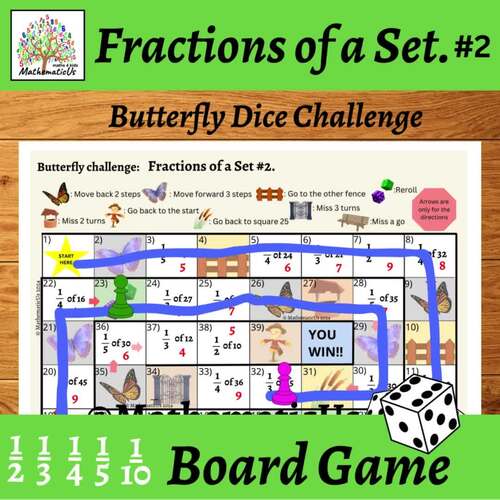 Fractions of a Set #2 Butterfly Board Dice Game by MathematicUs