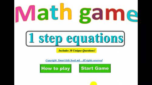 Solving one step equations digital game and 32 task cards with answer key