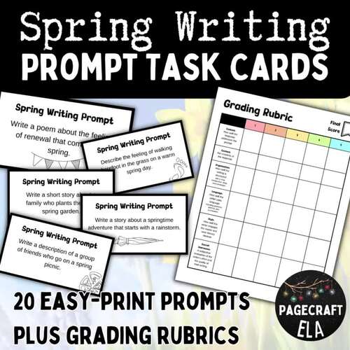 Spring Writing Prompts | Creative Writing | Task Cards and Slides | Rubric