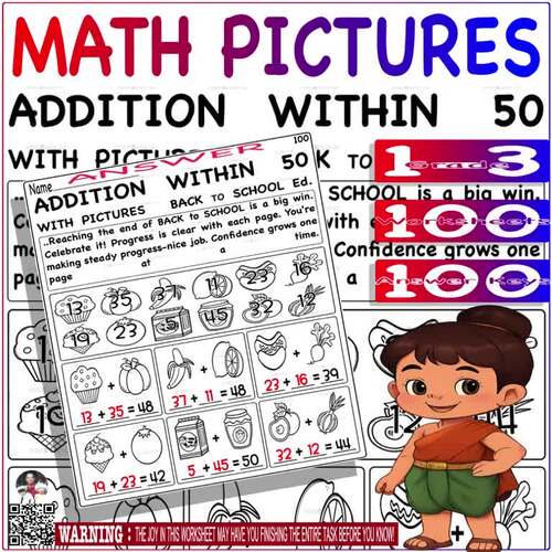 Addition within 50 with pictures Mastery Win Ready Fast Fact Worksheet ...
