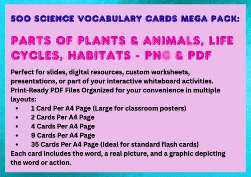 Vocab Cards Mega Pack | Parts of Plants & Animals, Life Cycles, Humans ...