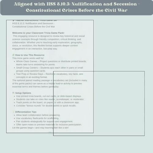 Legal & Secession Crises Preceding the Civil War • Trivia Game — HSS 8.10.3