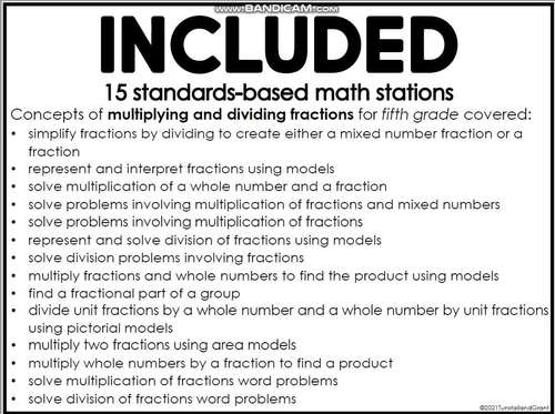 Stations by Standard Multiplying and Dividing Fractions Fifth Grade