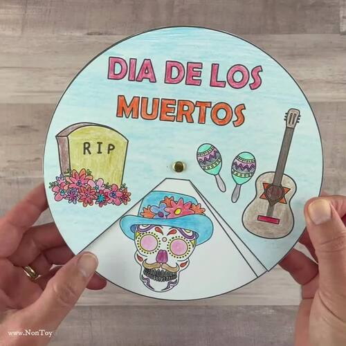 Day Of The Dead Craft - Dia De Los Muertos Wheel Spinner Coloring Craft ...