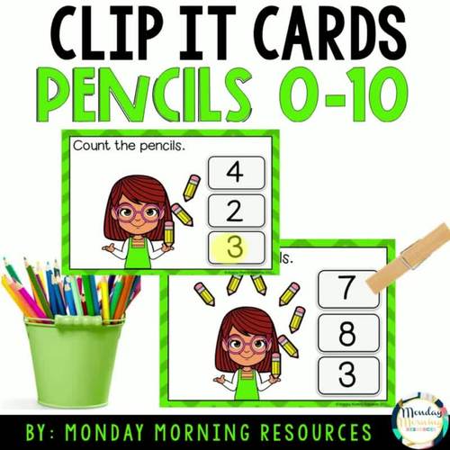 Back to School Pencil 0-10 Math Clip It Cards - Foundation/Kindergarten