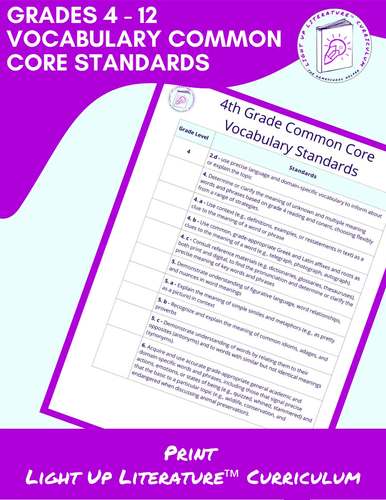 4-12th Grade Common Core Vocabulary Standard by Light Up Literature ...