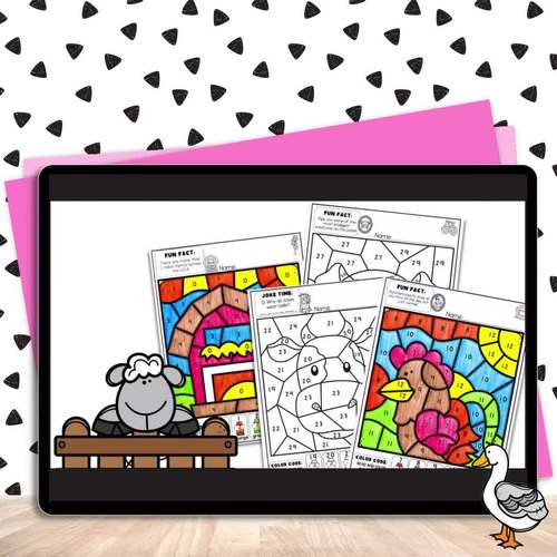 Farm Color by Number Recognition Worksheets Editable | TPT