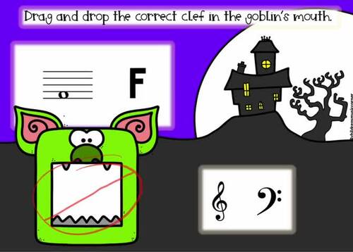 Halloween - Note Reading Treble & Bass Clef in Digital Task Cards on ...