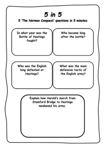 History The Norman Conquest Starter Questions Worksheets PDF | TPT