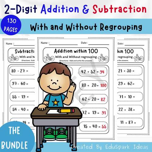 2-Digit Addition & Subtraction With and Without Regrouping 1st Grade ...