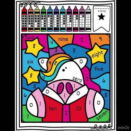 K-1 Subitizing to 10 Color by Code Worksheets – Unicorn Theme | TPT