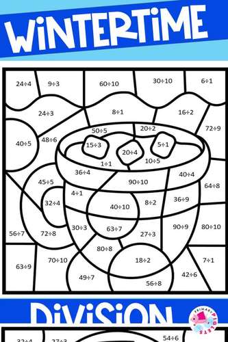 Winter Color by Number Code Division Facts Practice Coloring Pages Sheets