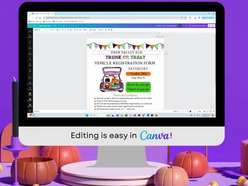 Trunk or Treat Vehicle Registration Template | Halloween PTO-PTA Fundraiser