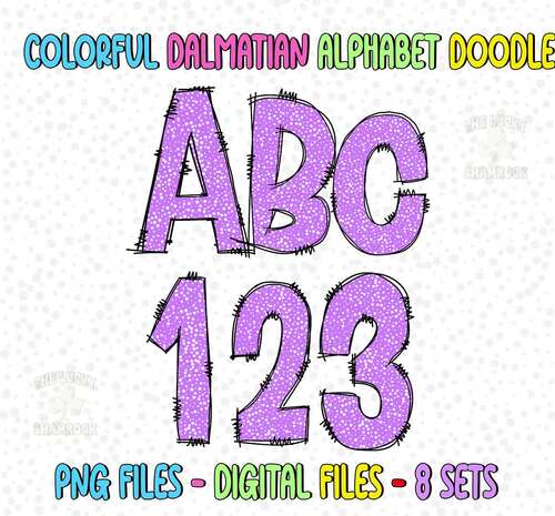 Colorful Dalmatian Alphabet PNG Bundle, Dalmatian Alphabet Doodle png