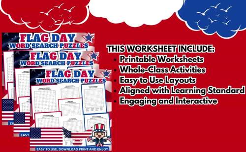 June Flag Day Word Search Puzzle Activities 2nd,3rd,4th,5th,6th,7th,8th,Gr