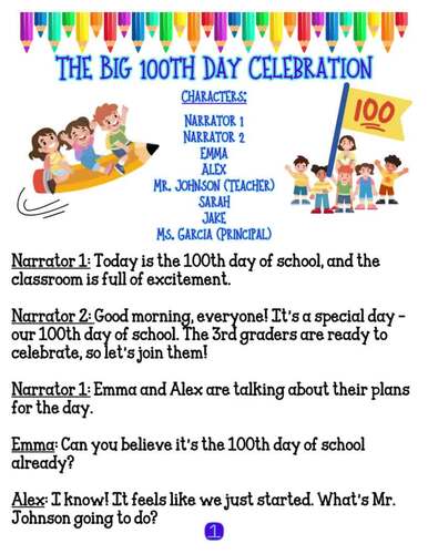 100th Day Reader's Theater Grade 3 Fluency February Fun Center ELA ...