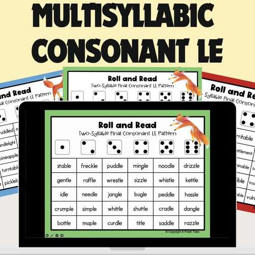 Roll & Read Multisyllabic 2 Syllable Consonant LE Words Sentences ...