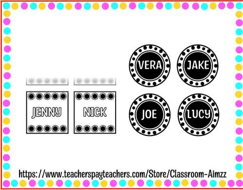 Black and White Student Name Tags, Classroom Labels, Editable Nametags