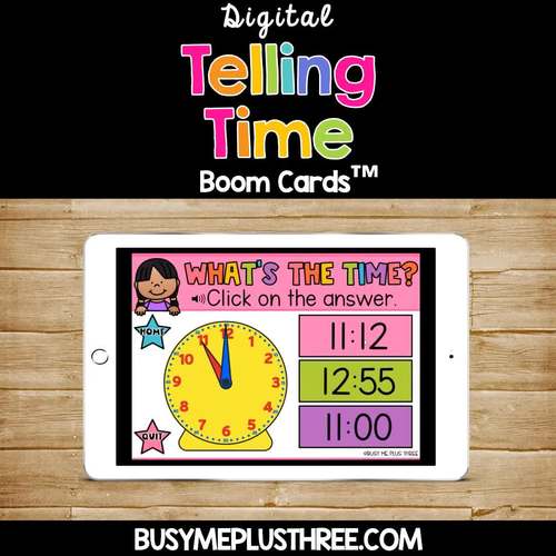 Telling Time BOOM CARDS™ to the Minute and Hour Measurement Digital Game