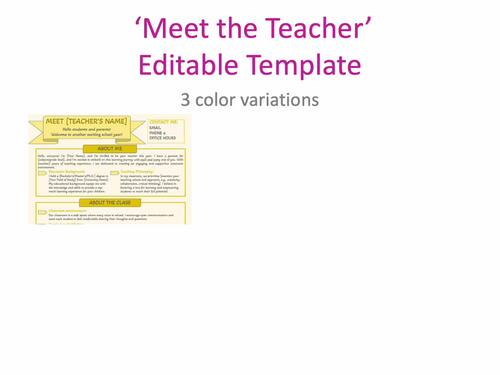 Editable 'Meet the Teacher' Template (PPTX) - 3 Color Variations Included