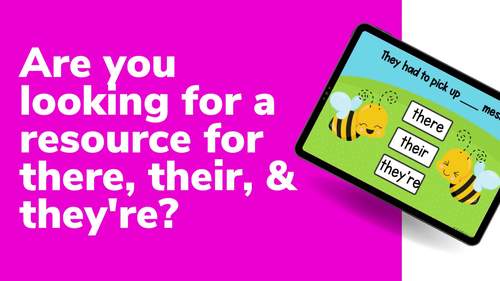 Homophones There Their They're BOOM CARDS Distance Learning by Fiddleheads