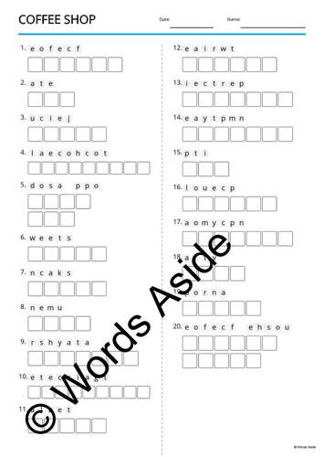 Word Puzzle Games Copy Crossword Word Search Anagram COFFEE SHOP by ...