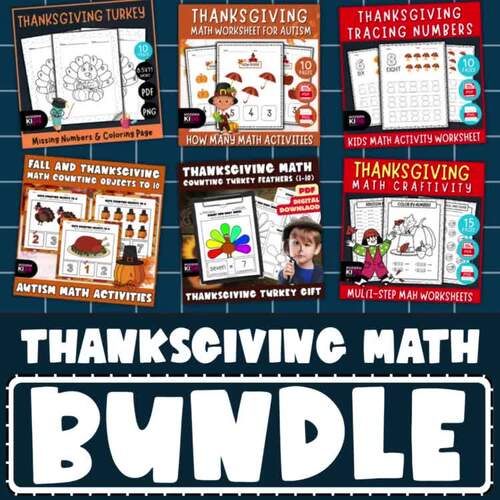 Thanksgiving math activity worksheet BUNDLE! by ModernKids LearningPress