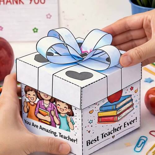 Teacher Appreciation Gift Box Coloring Crafts, DIY Thank You Gift Templates